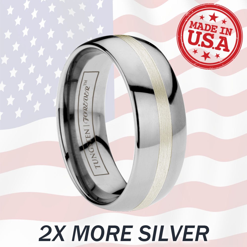 6mm 8mm Domed Silver Inlay Tungsten Wedding Band – Tungsten World