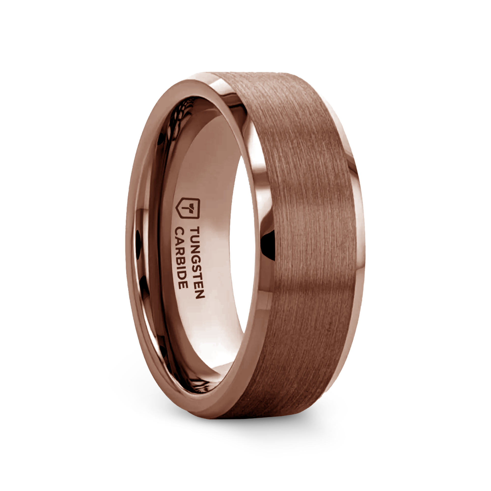 ROKA Flat Beveled Espresso Tungsten Carbide Ring with Brushed Center ...