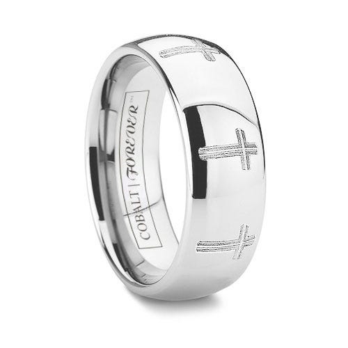 6mm 8mm Cobalt Cross Christian Wedding Band – Tungsten World